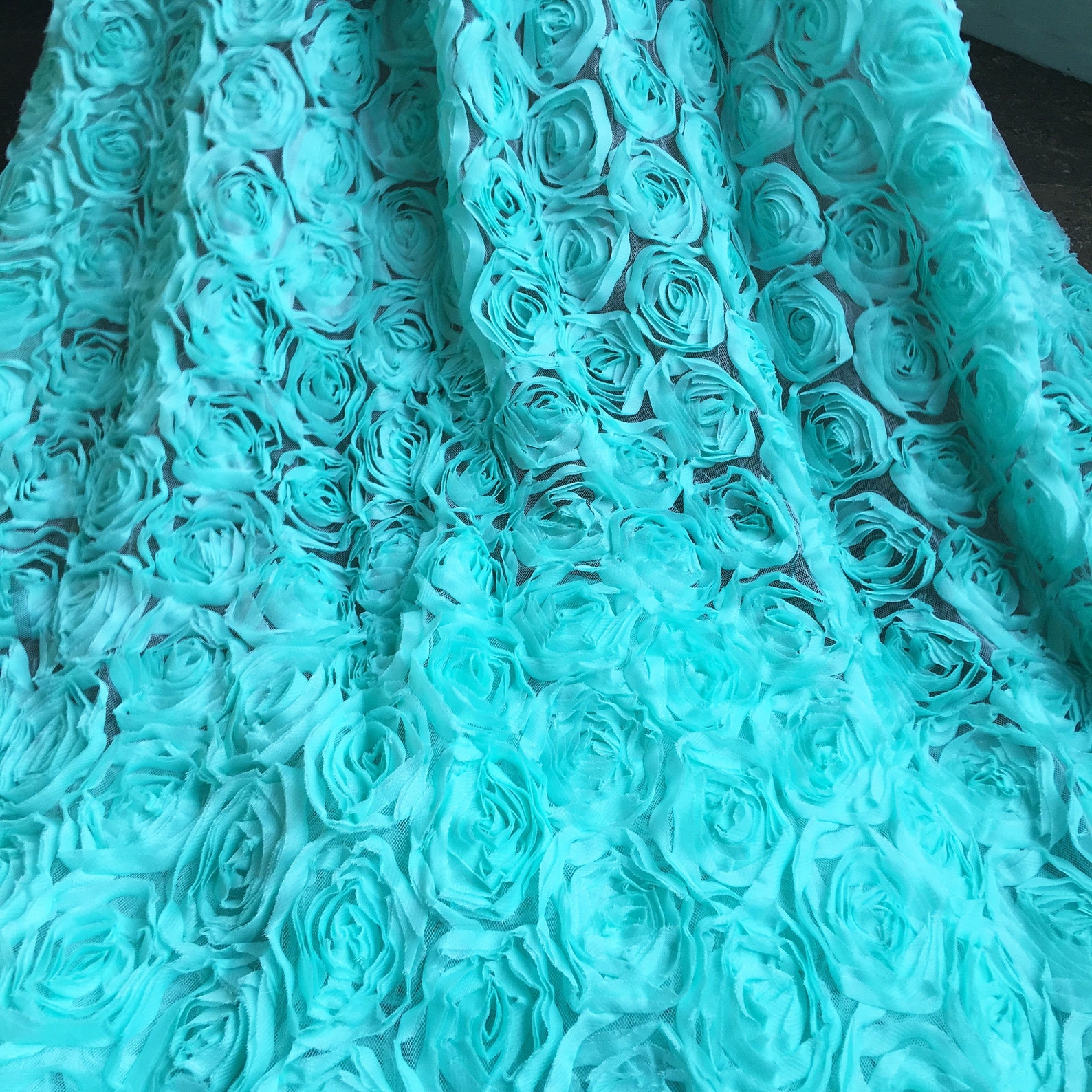 Green Luxury 3D Rose Blossom Flower Chiffon Lace Fabric - Etsy