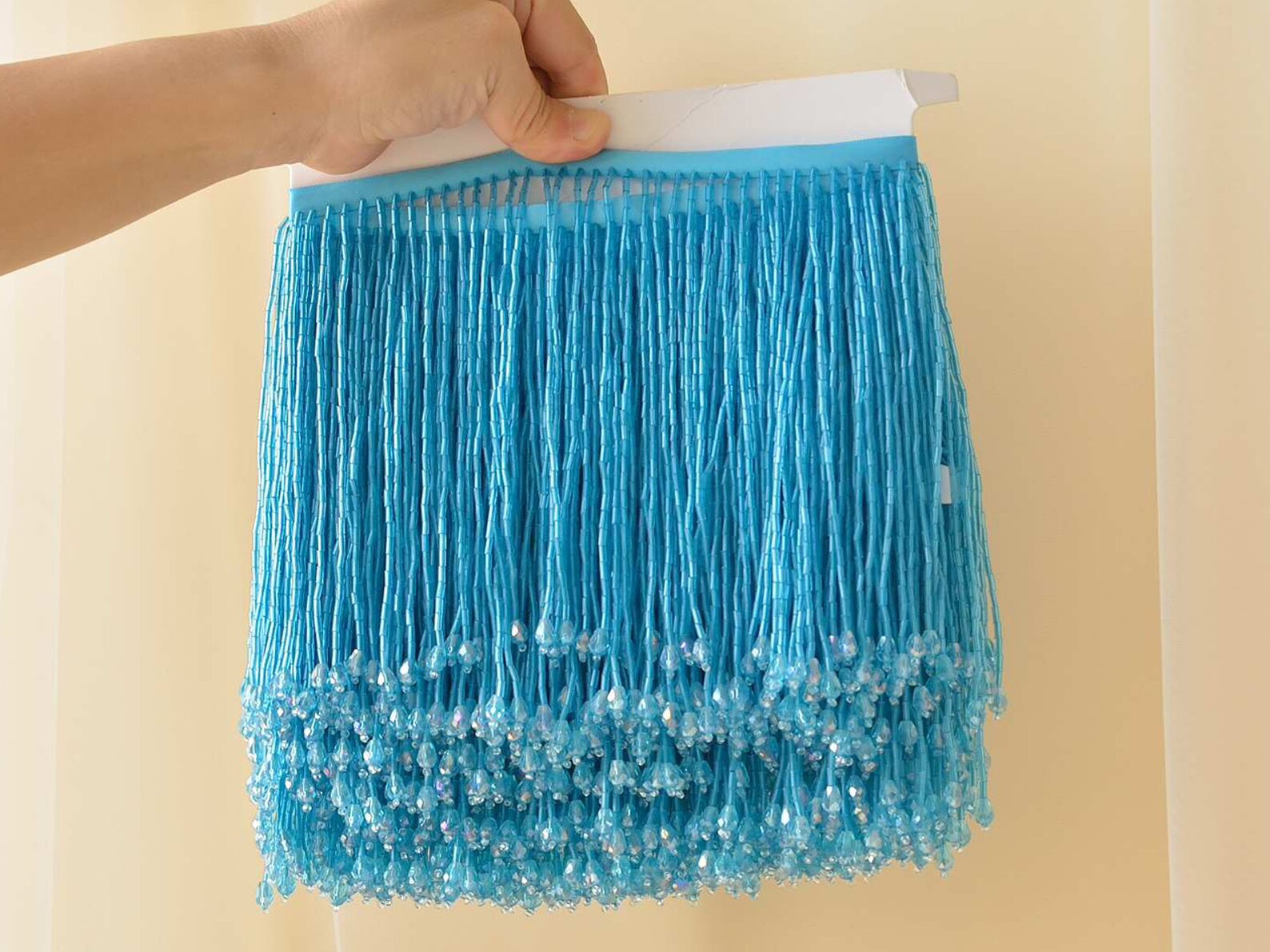 Blue Dangling Beaded Fringe Trim Drape Heavy Beads Trims for | Etsy