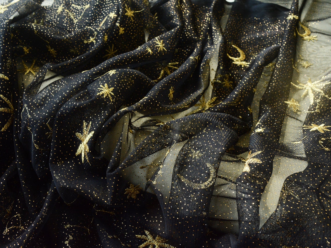 5 Colors Moon Star Embroidered Lace Fabric Golden Glitter Dot | Etsy