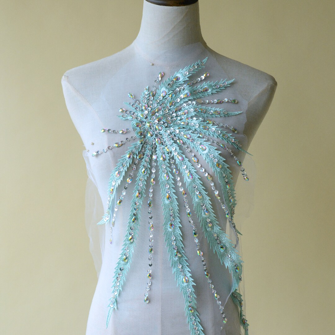 Embroidery Bodice Lace Applique 3D Flower Heavy Beads Rhinestone Motif ...