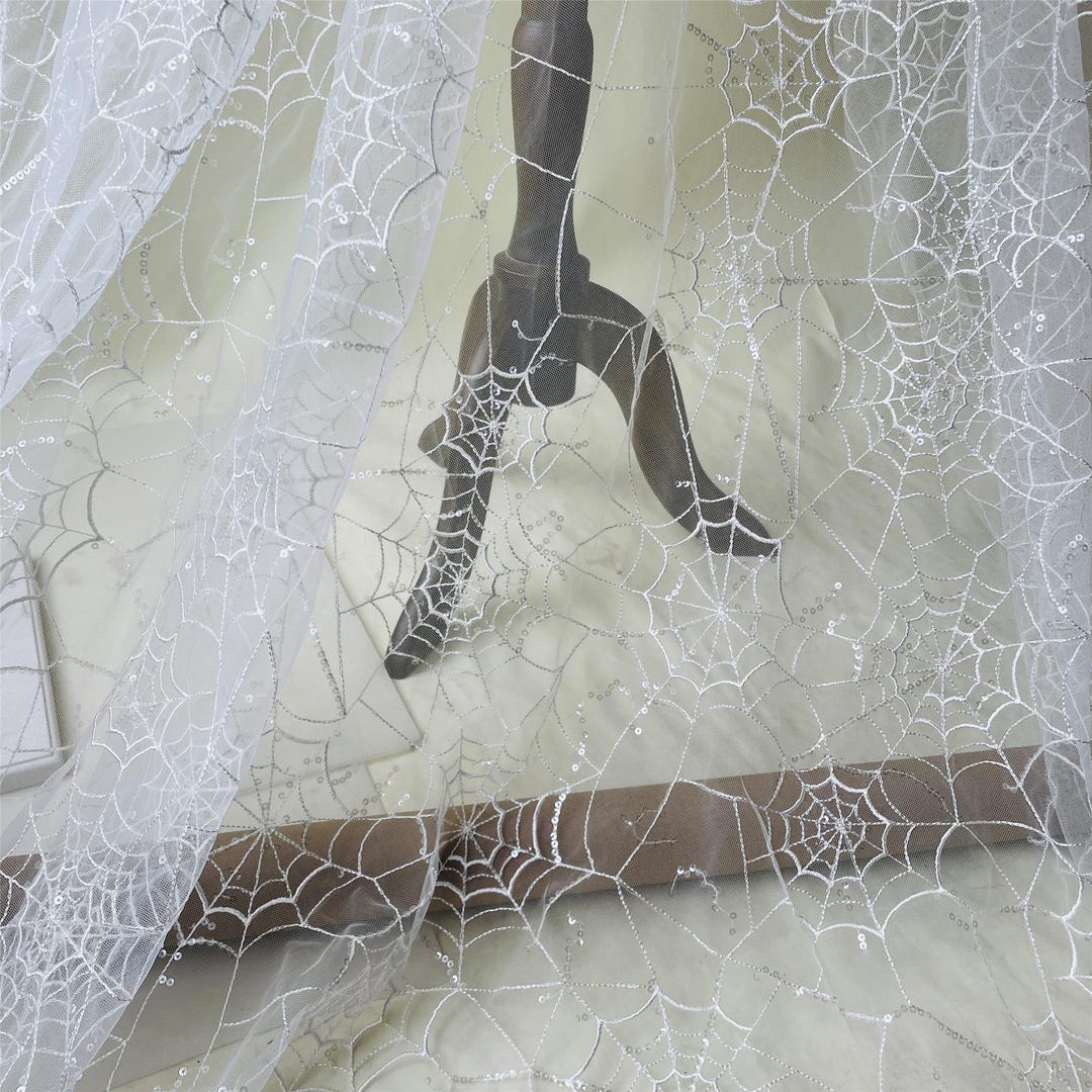 Black Embroidery Lace Fabric Spider Web Mesh Trims With Sequin DIY ...