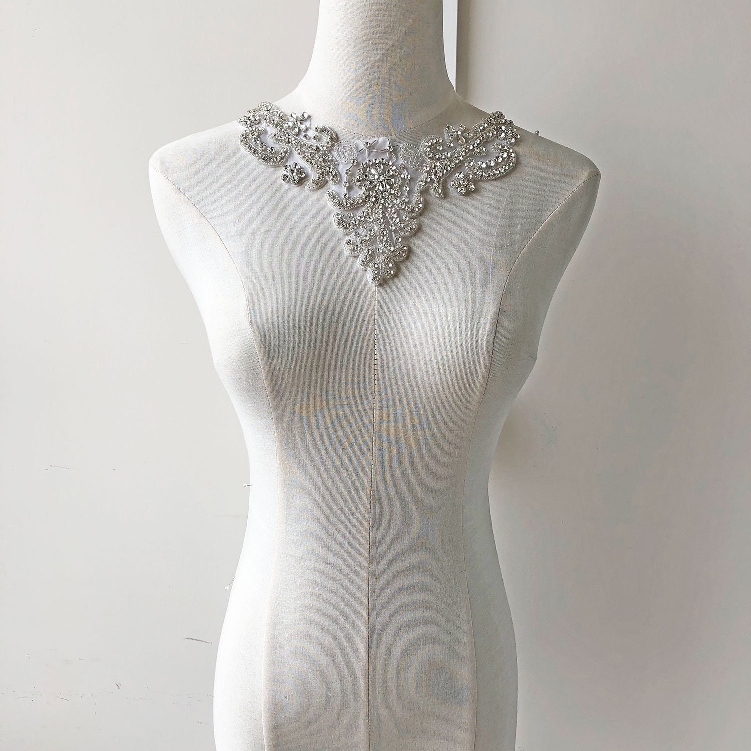 Shinny Bridal Rhinestone Applique V Neck Diamante Appliques | Etsy