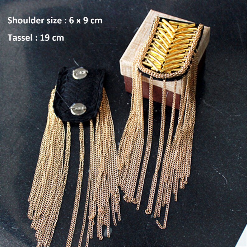 Gold Shoulder Patches Tassel Chain Suit Crystal Epaulet Fringe - Etsy