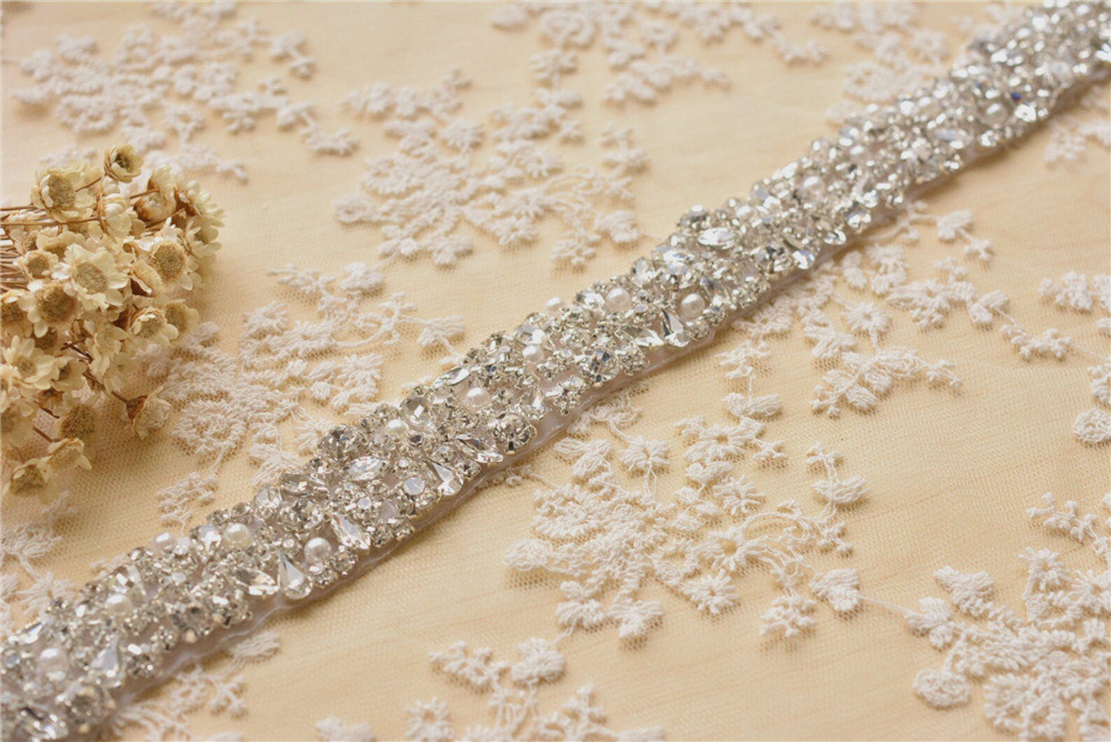 Shiny Rhinestone Pearl Applique Bridal Rhinestone Chain Trim - Etsy