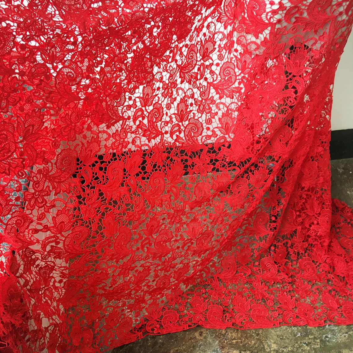 Red Guipure Lace Fabric Flower Embroidery Trimmings Materials | Etsy