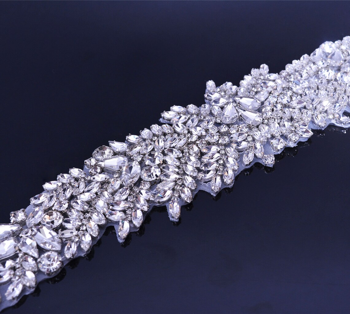 Bridal Crystal Rhinestone Applique Diamante Appliques Sash - Etsy