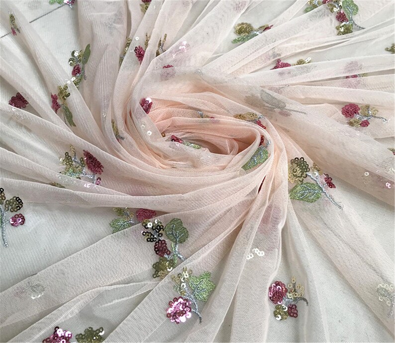 Sequin Floral Embroidery Lace Fabric Trims Fabrics Tulle Mesh Etsy