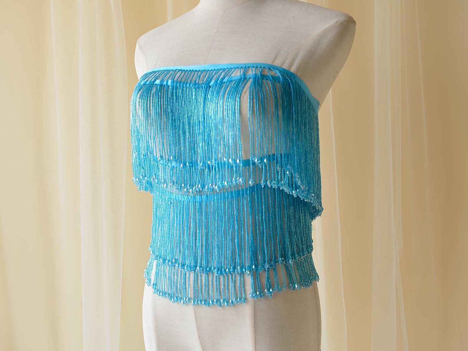 Blue Dangling Beaded Fringe Trim Drape Heavy Beads Trims for | Etsy