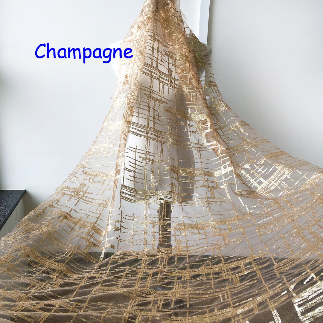 Stripe Embroidery Lace Fabric With Sequin Lace Mesh Materials Trimmings ...