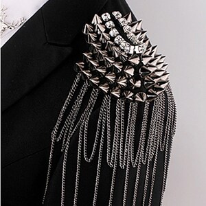 Sparkling Shoulder Patches Tassel Chain With Rivet Crystal Epaulet ...