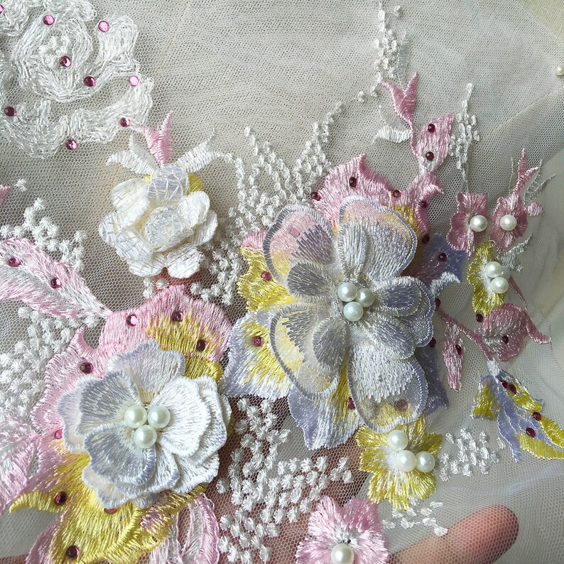 Pink Embroidery Lace Applique Motif 3D Floral Beads Patches - Etsy