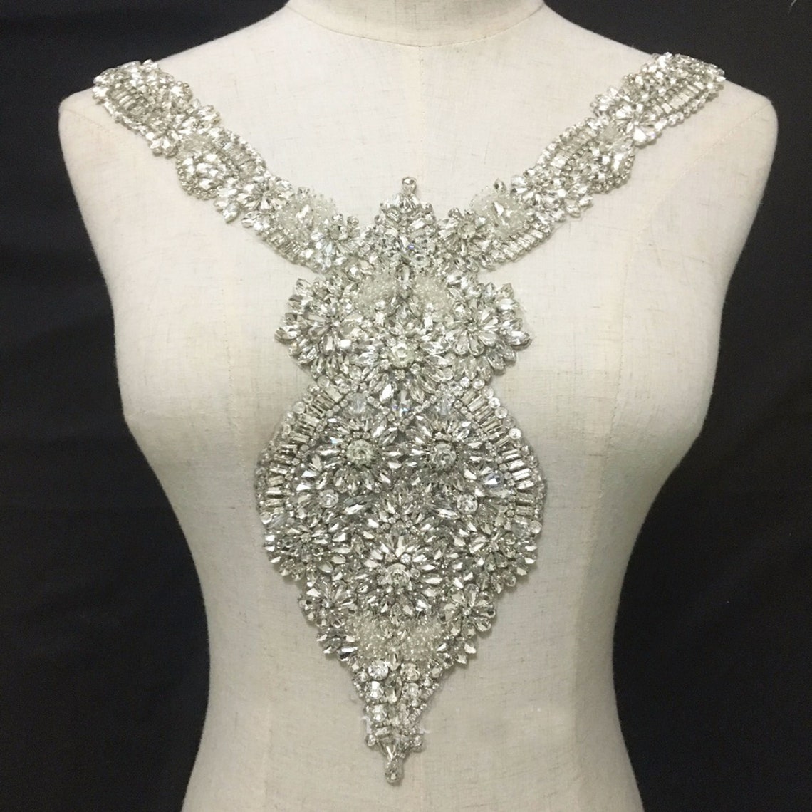 V Neck Bodice Sparkling Rhinestone Applique Heavy Beads Motif | Etsy