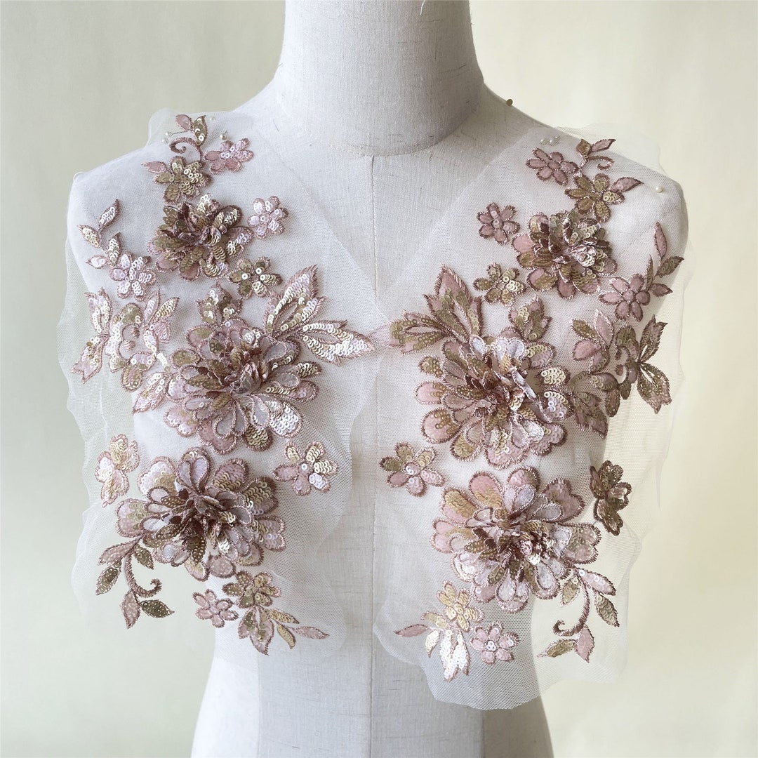6 Colors Lace Applique 3D Flower Embroidery Lace Patch With Sequin ...