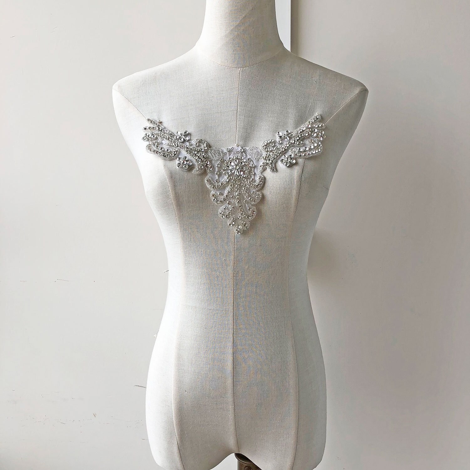 Shinny Bridal Rhinestone Applique V Neck Diamante Appliques | Etsy