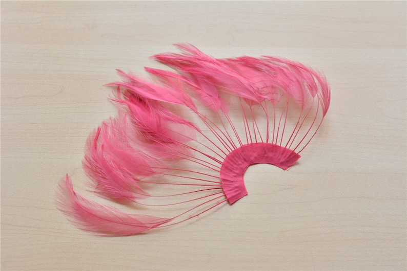 Raspberry Stripped Hackle Feather Fan Plume Feathers Fringe | Etsy
