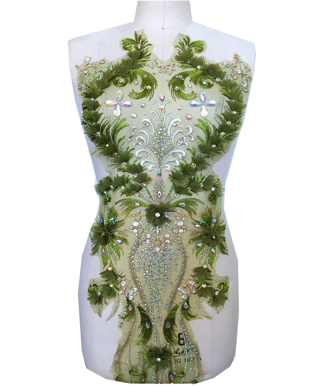 3D Flower Bodice Lace Applique Motif Diamante Rhinestone Lace Patch ...