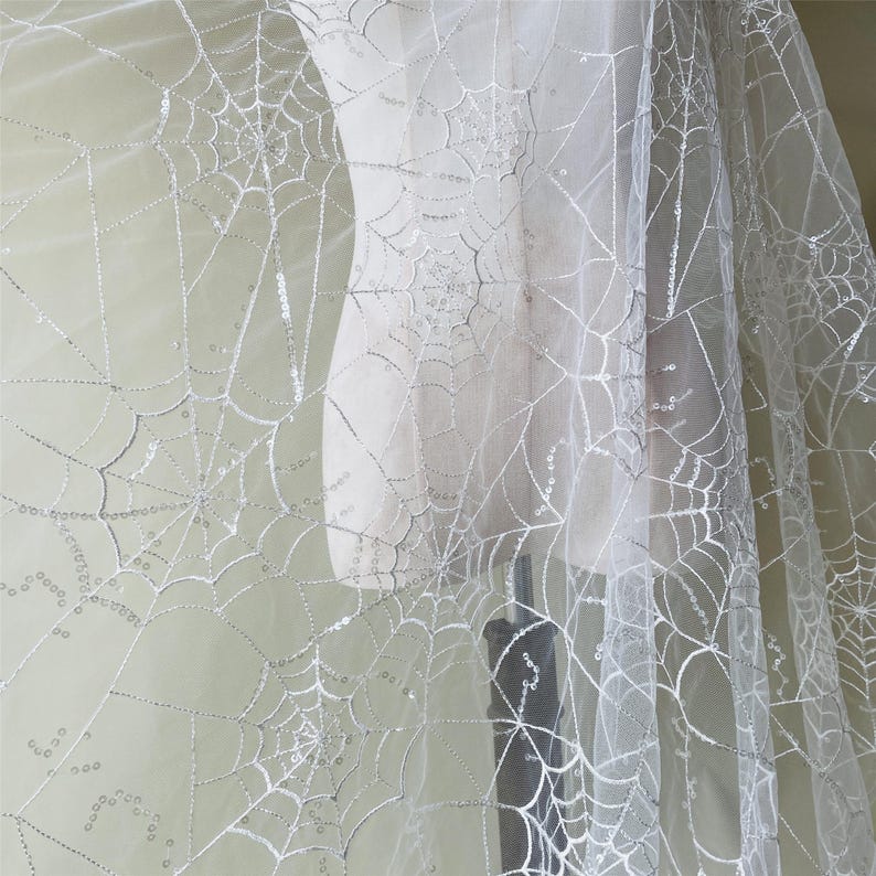 Black Embroidery Lace Fabric Spider Web Mesh Trims With Sequin DIY ...