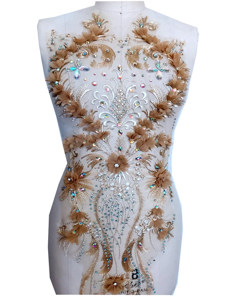 3D Flower Bodice Lace Applique Motif Diamante Rhinestone Lace | Etsy