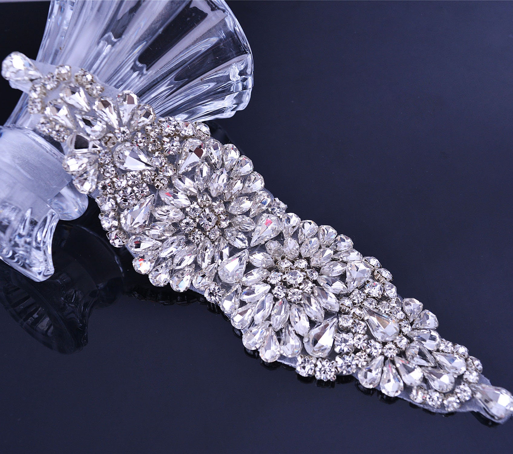 Silver Crystal Rhinestone Applique Diamante Appliques Sash - Etsy