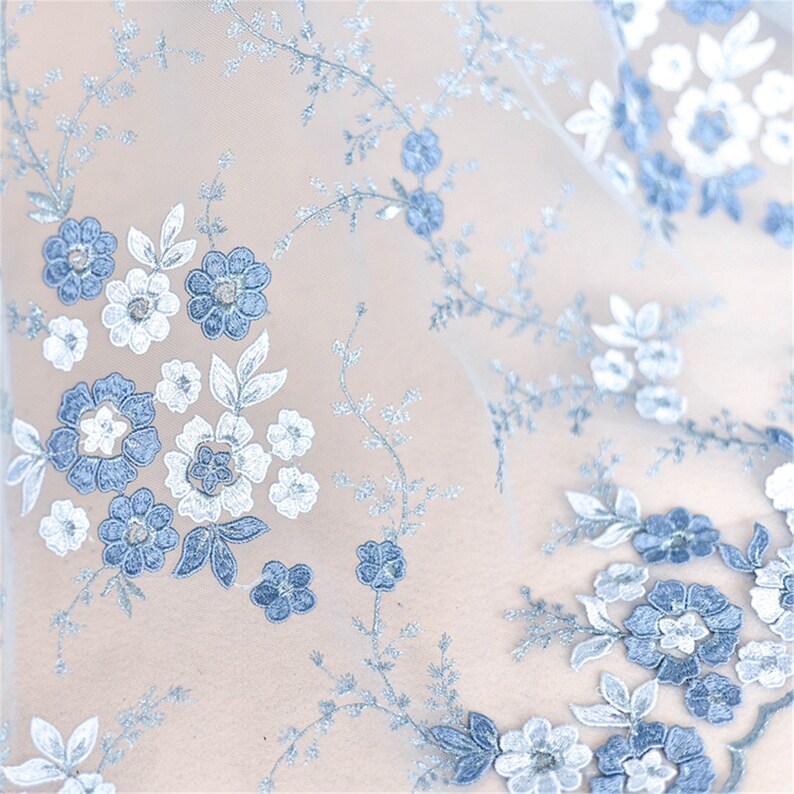 Blue Embroidery 3D Flower Bridal Lace Fabric Materials Lace | Etsy