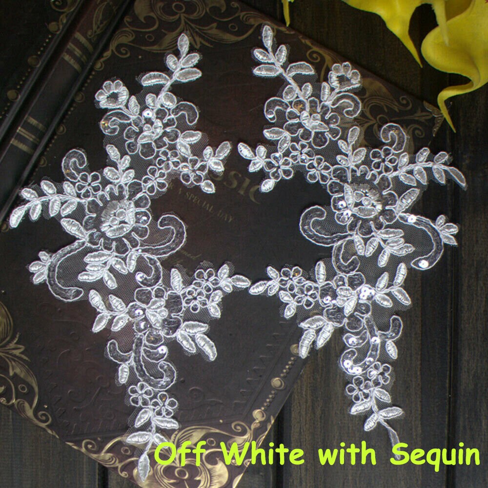 Mirror Pair Corded Embroidery Floral Lace Applique Sequined - Etsy