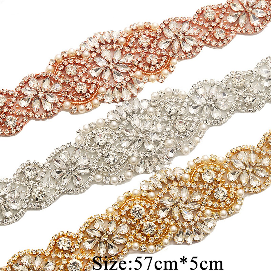 Stunning Bridal Belt Pearl Rhinestone Applique Wedding Belt Large ...