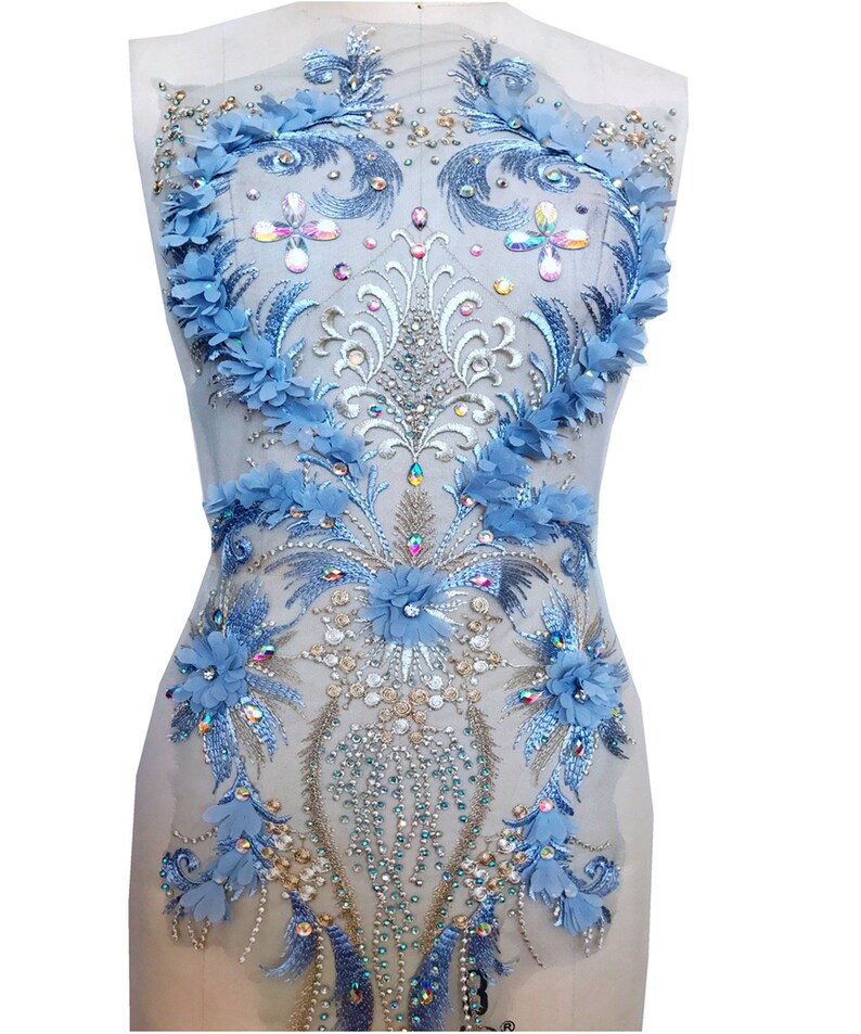 3D Flower Bodice Lace Applique Motif Diamante Rhinestone Lace Patch ...