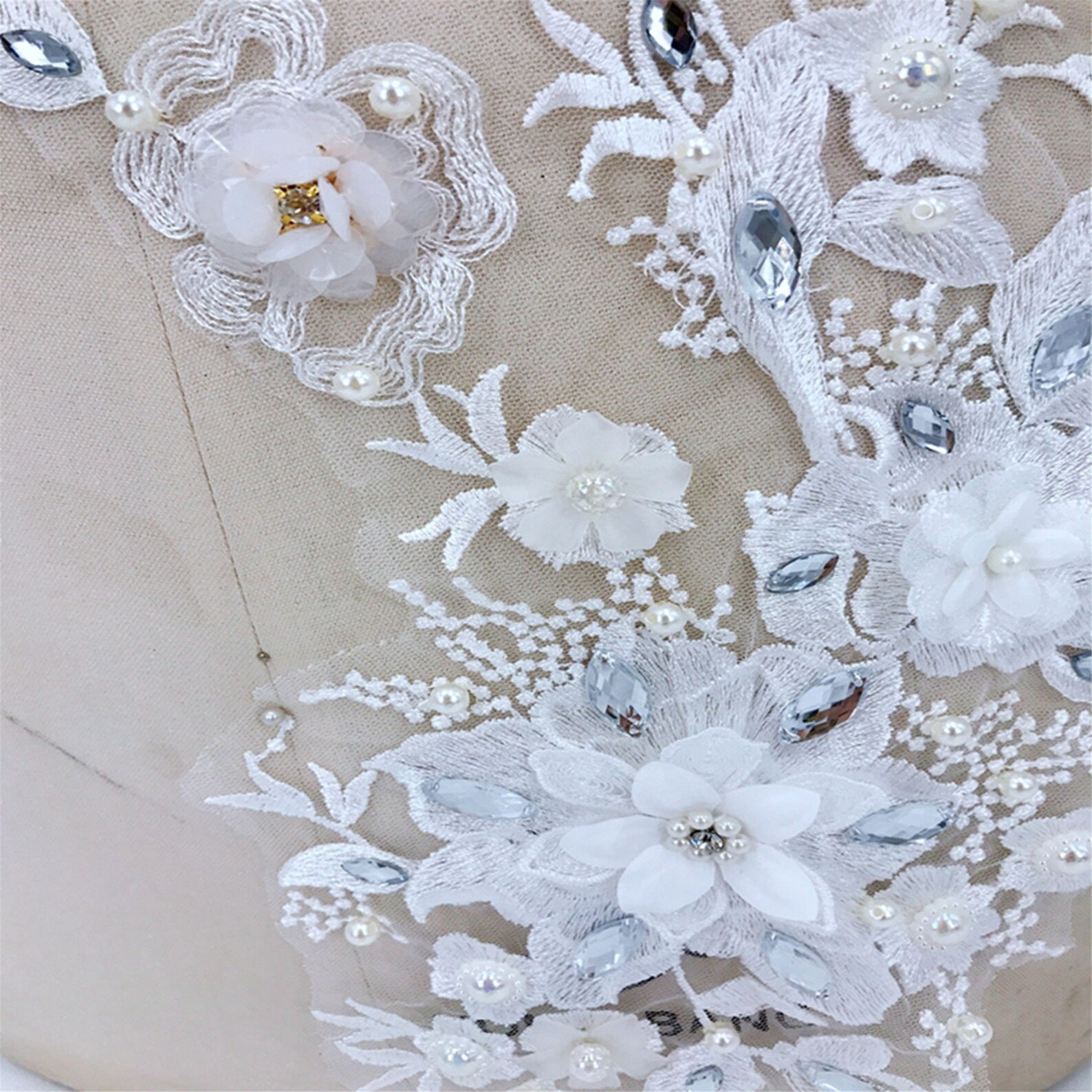 Large Heavy Beads Rhinestone Embroidery Lace Applique Trims 3D - Etsy