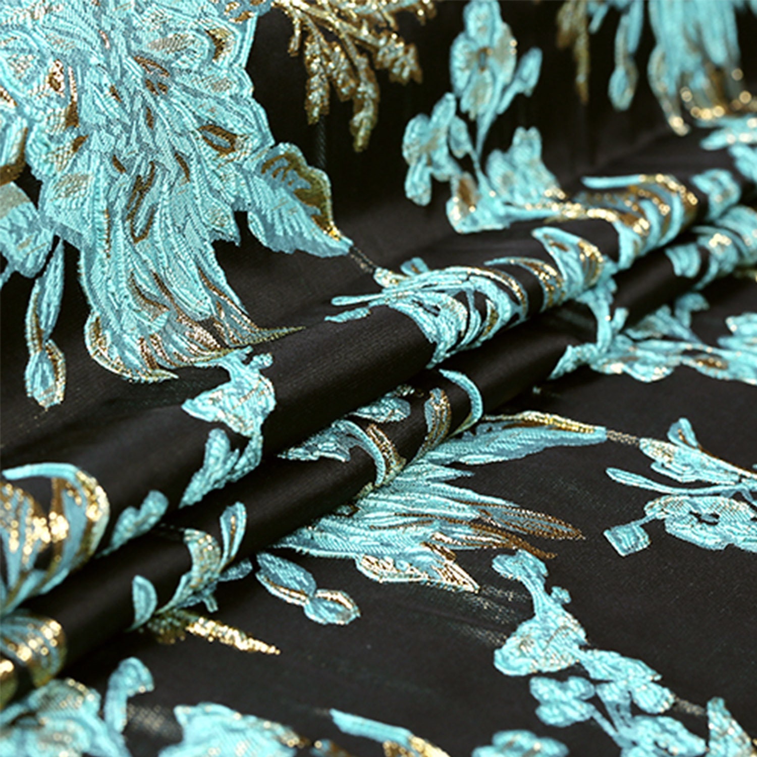 High-end Green Cool Color Floral Fabric, Polyeter Cotton Jacquard ...