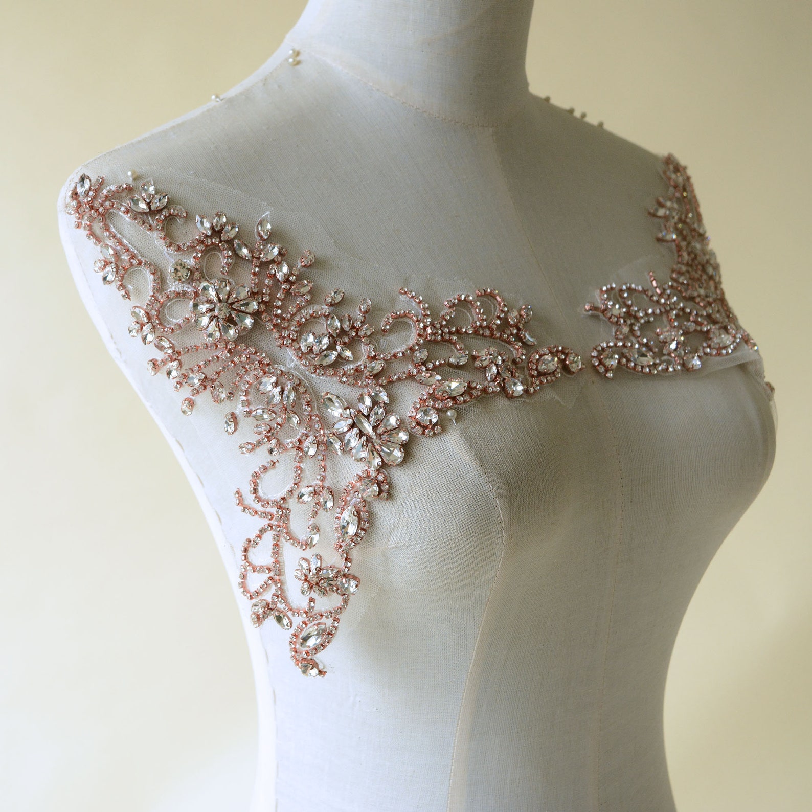 Sparkling Rhinestone Applique Shoulder Accessories Sleeve Diamante Lace ...
