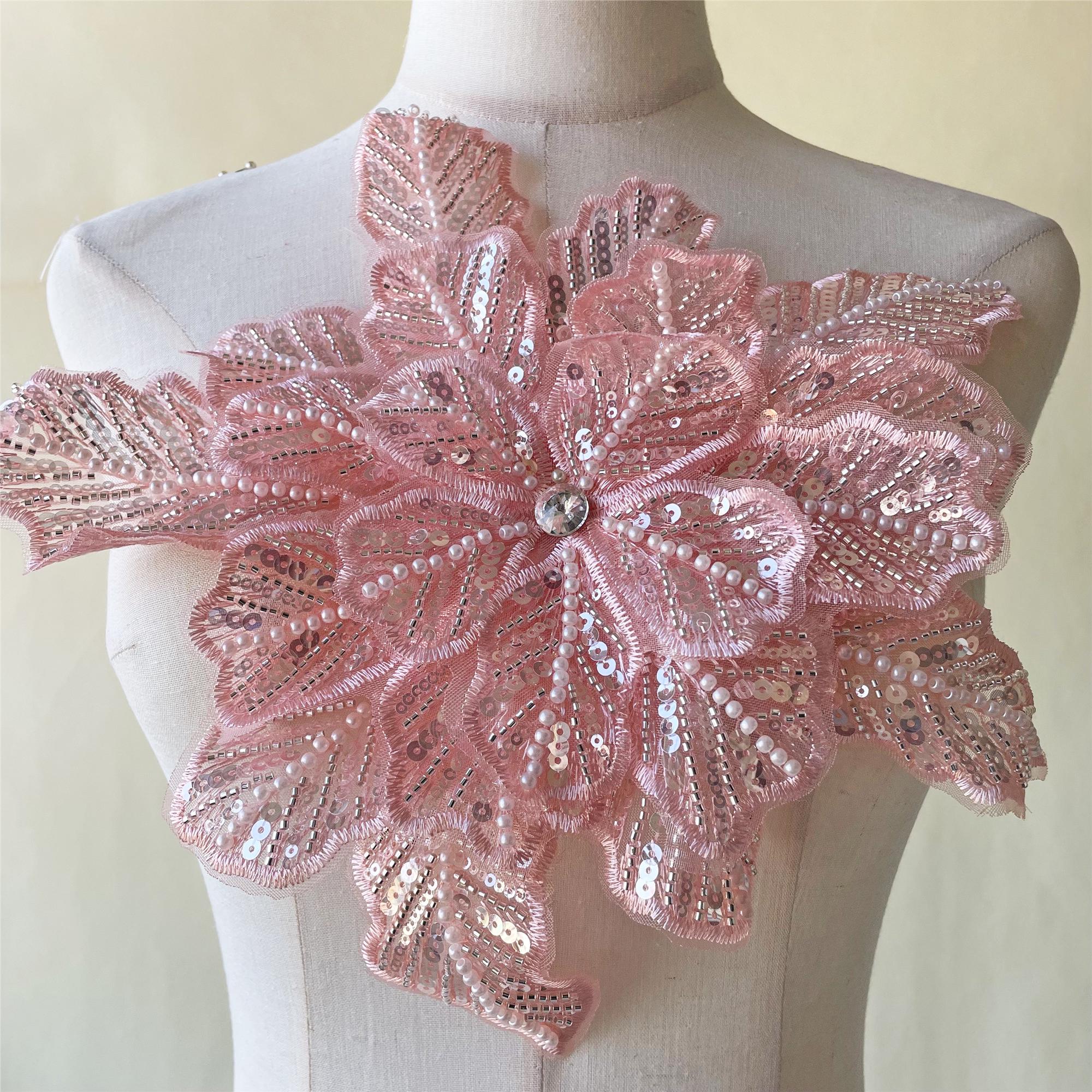 Flower Lace Appliques Embroidery Lace Patch With Sequin Pearl Sewing on ...