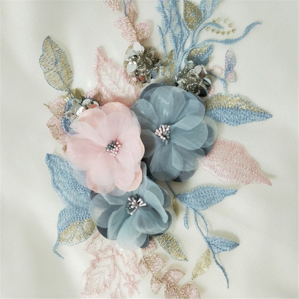 Luxury 3D Flower Embroidery Lace Applique Motif Materials Lace - Etsy