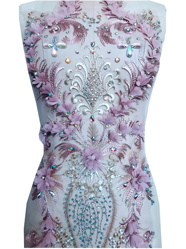 3D Flower Bodice Lace Applique Motif Diamante Rhinestone Lace - Etsy