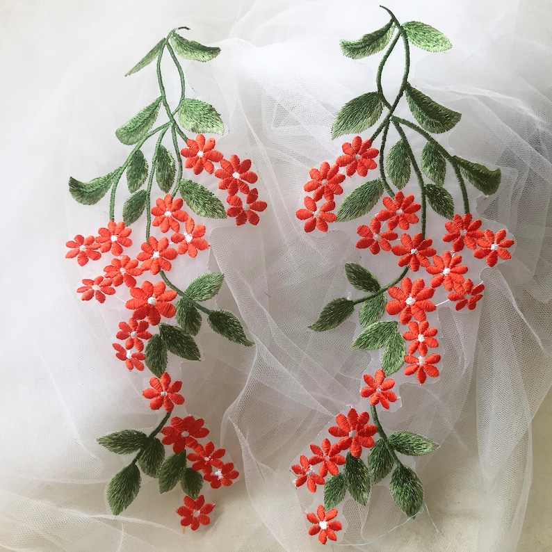 1 Pair Green Vine With Floral Embroidery Lace Applique Motif - Etsy UK