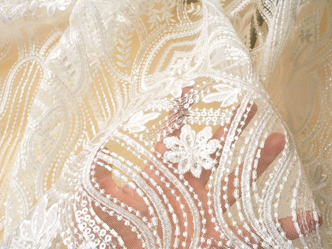 Stretch Embroidery Lace Fabric With Sequin Tulle Lace Fabrics Mesh DIY ...