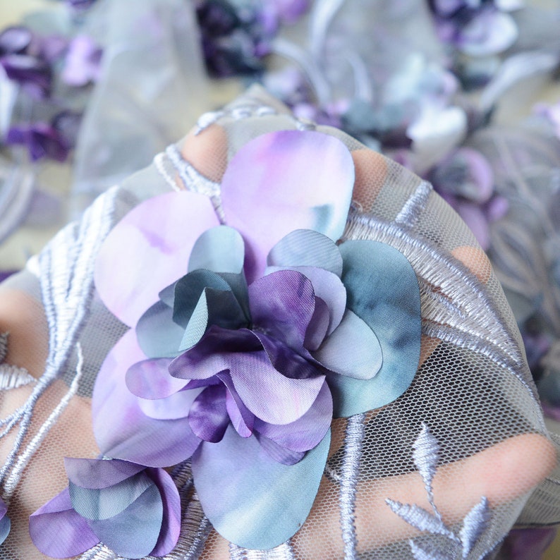 3D Flower Embroidery Lace Fabric Purple Materials Mesh Trims DIY ...