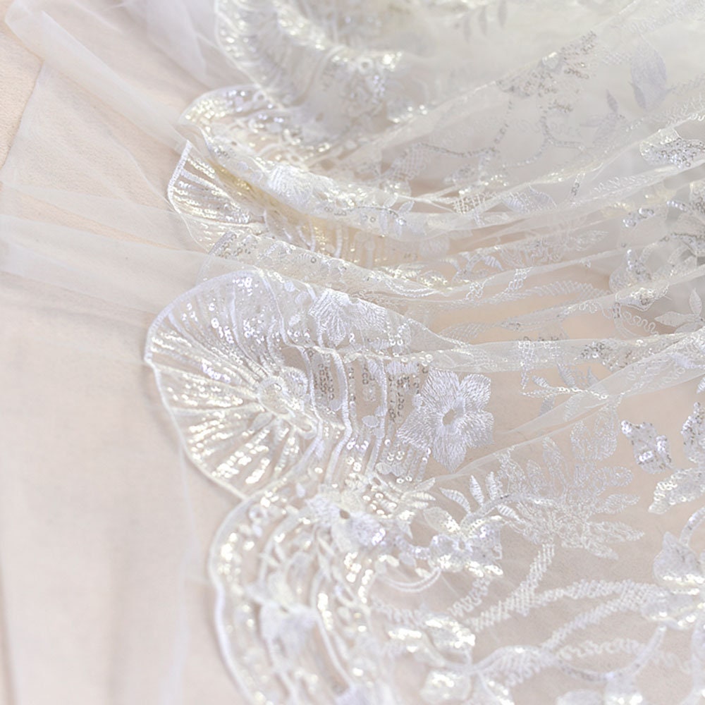 Off White Sequin Embroidery Lace Fabric Materials Prom Fabrics - Etsy