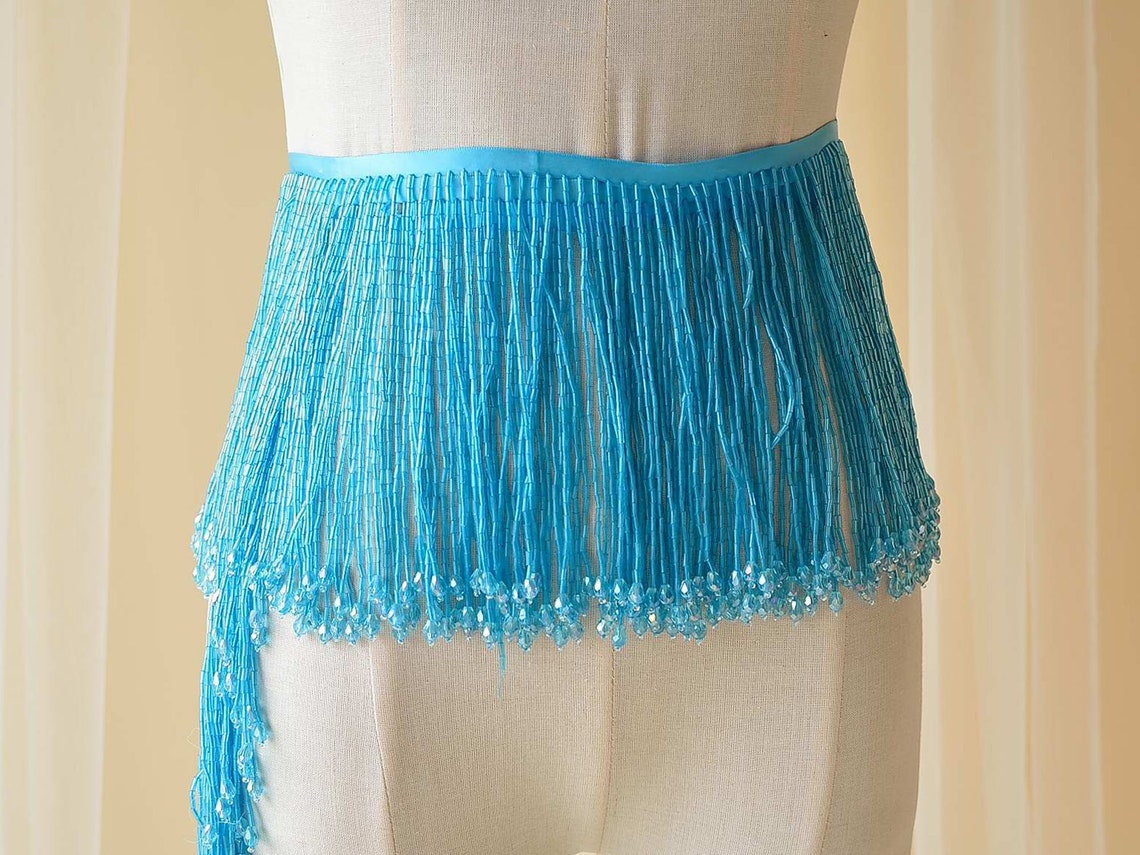 Blue Dangling Beaded Fringe Trim Drape Heavy Beads Trims for | Etsy