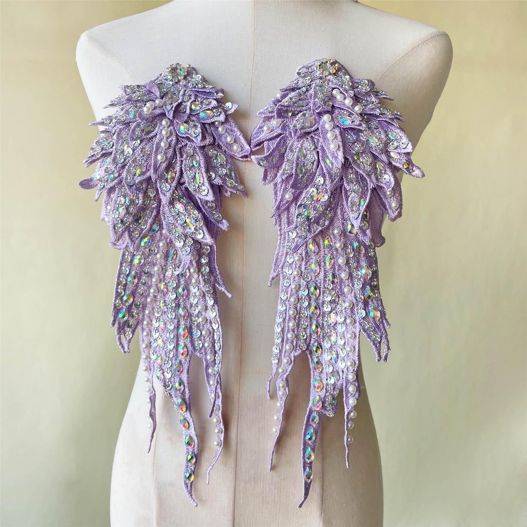 Angel Wings Lace Applique 3D Flower Heavy Beads Lace Patch Sewing on ...