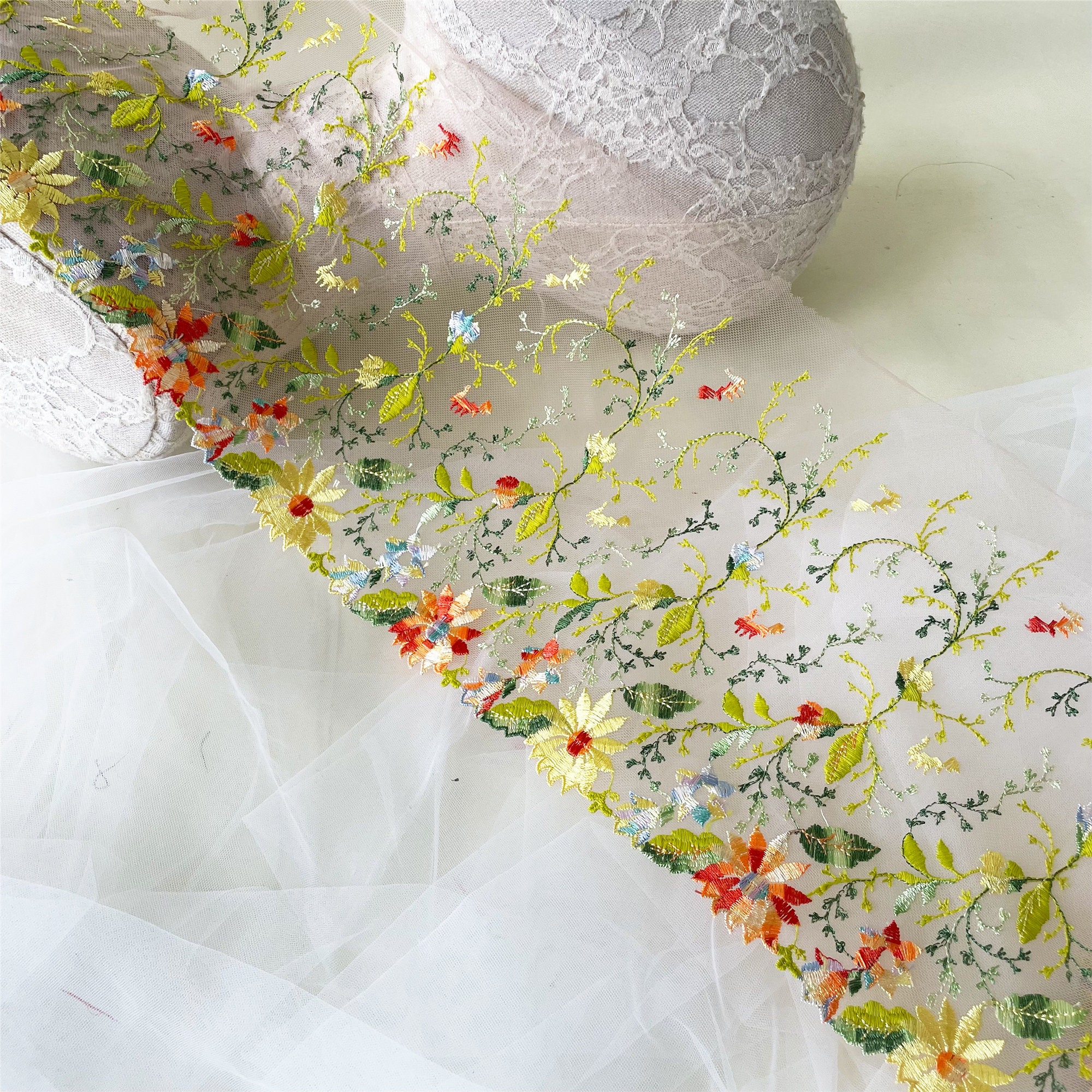 22cm Lace Trim Floral Embroidered Lace Edge Ribbon Trimmings for Bridal ...