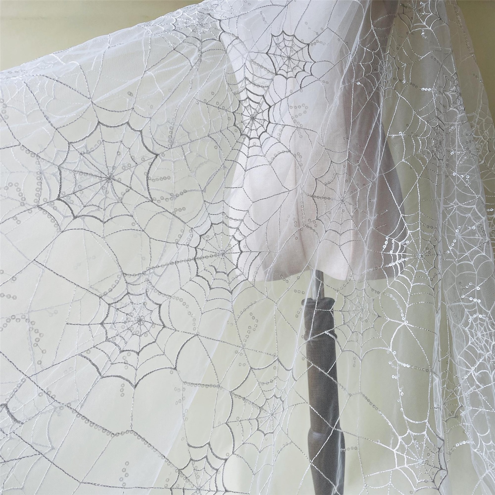 Black Embroidery Lace Fabric Spider Web Mesh Trims With Sequin DIY ...