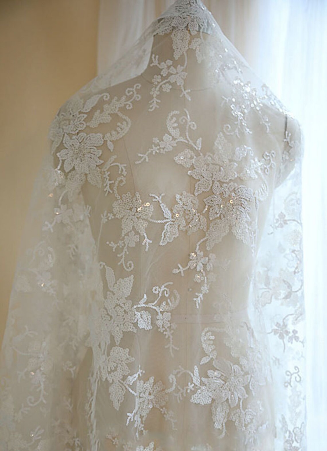 Vintage White Sequins Floral Lace Fabric Materials Trims Mesh - Etsy