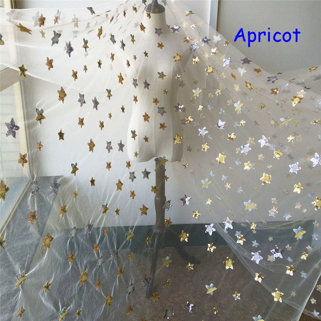 Star Pattern Sequin Embroidery Lace Fabric Materials Trimmings Gauze ...