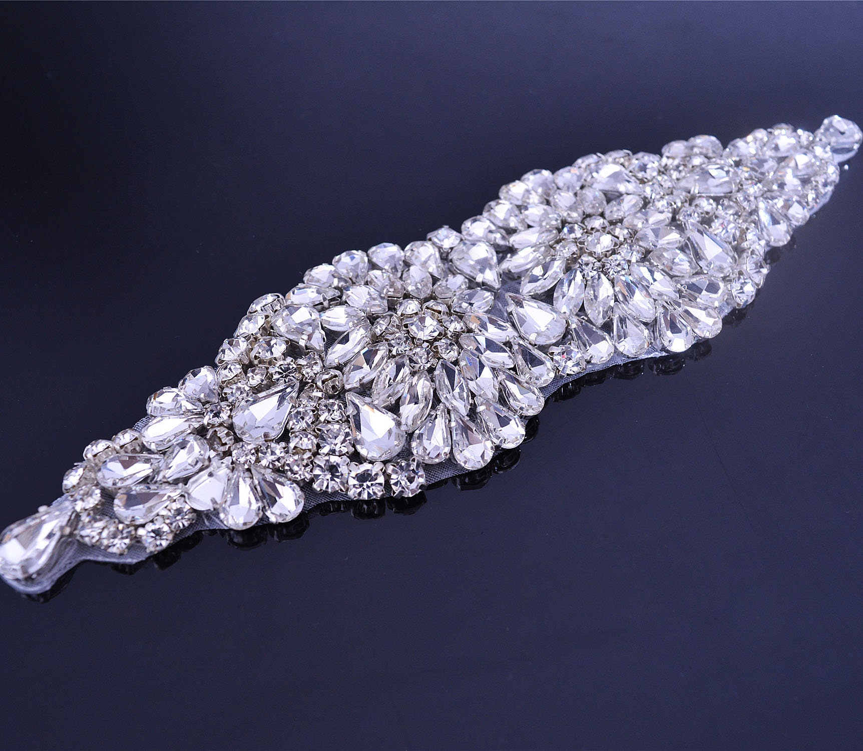 Silver Crystal Rhinestone Applique Diamante Appliques Sash - Etsy