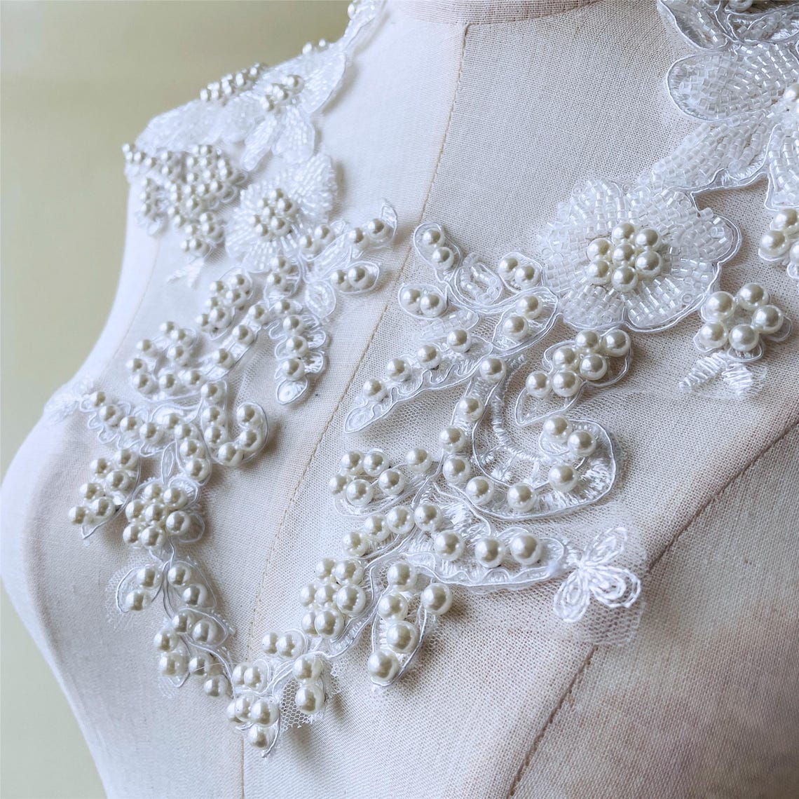 Lace Applique Heavy Beads With Pearls Motif Diamante Lace Patch Sewing ...