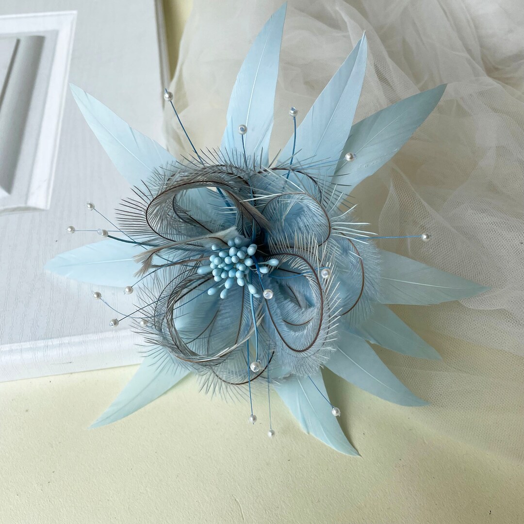 Customized Feather Flower Bouquet Pearly Beads Faux Flowers Mount ...