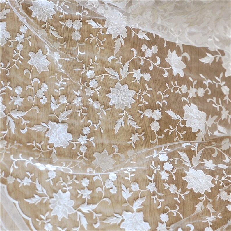Floral Embroidery Lace Fabric Tulle Leaves Lace Fabrics Mesh DIY ...