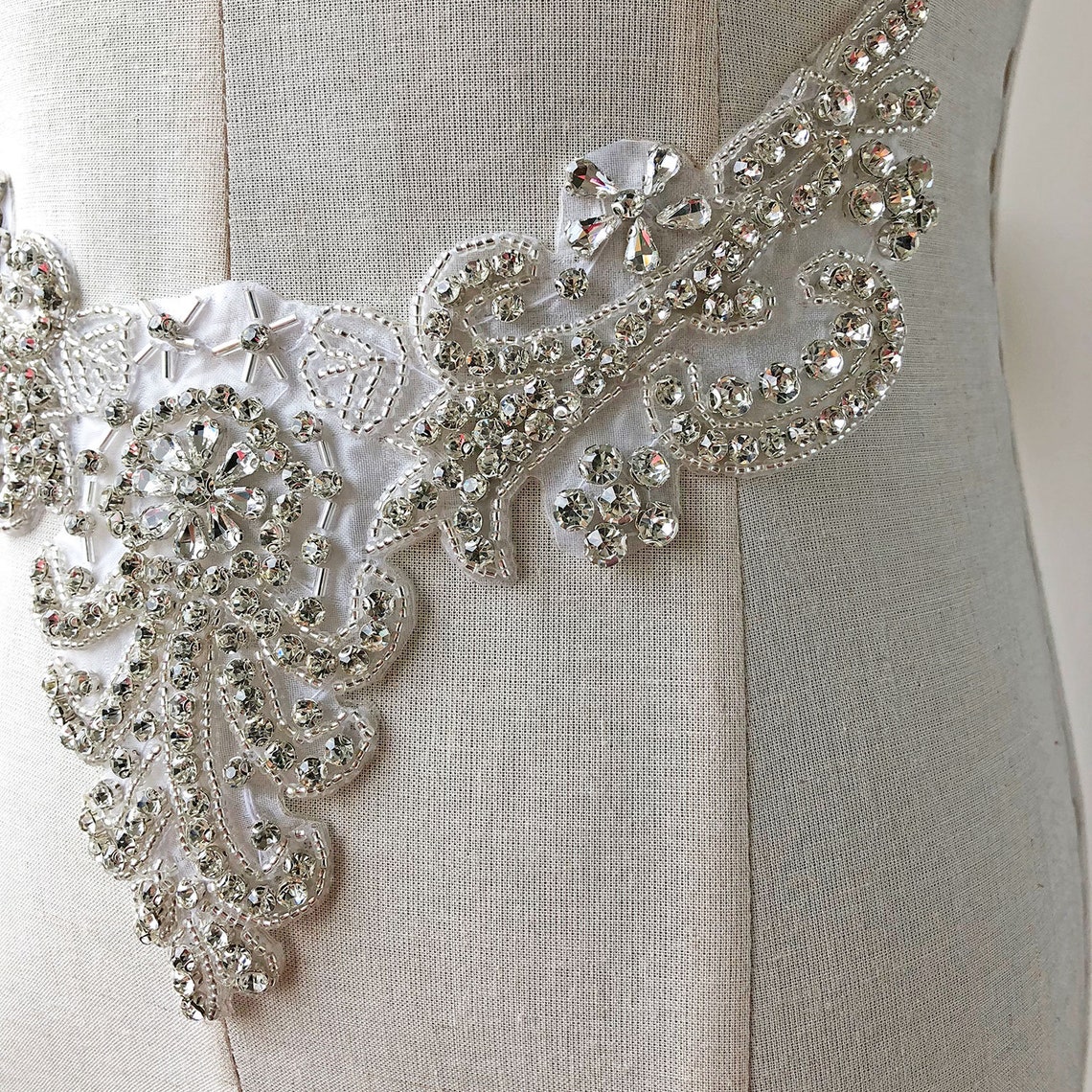 Shinny Bridal Rhinestone Applique V Neck Diamante Appliques | Etsy
