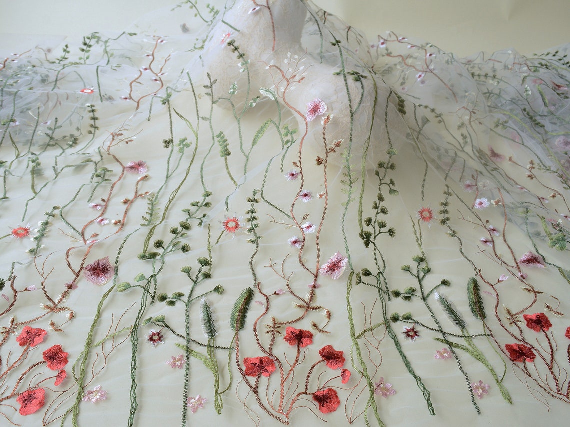 Embroidery Vine Flower Lace Fabric Materials Tulle Lace Mesh - Etsy
