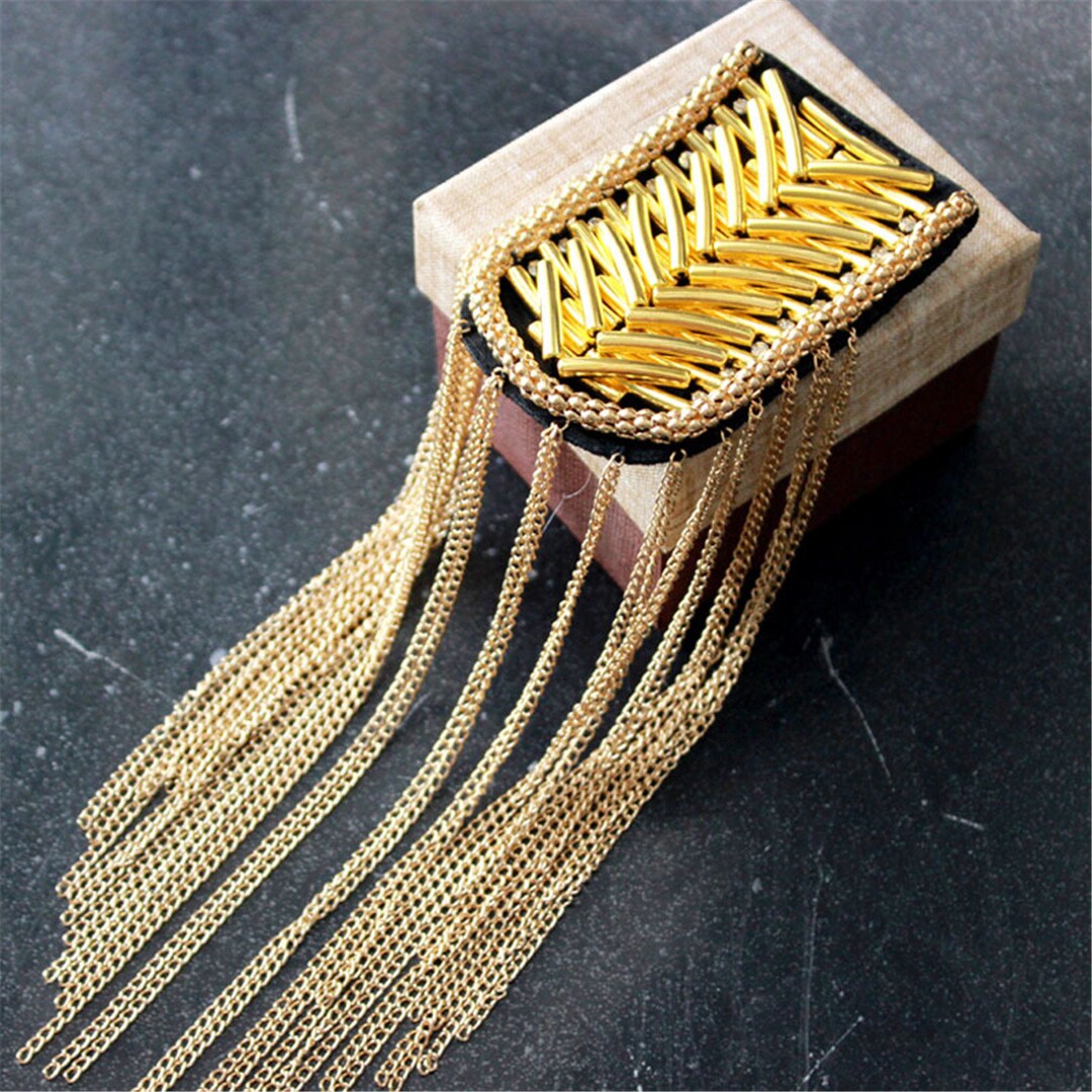 Gold Shoulder Patches Tassel Chain Suit Crystal Epaulet Fringe Shoulder ...